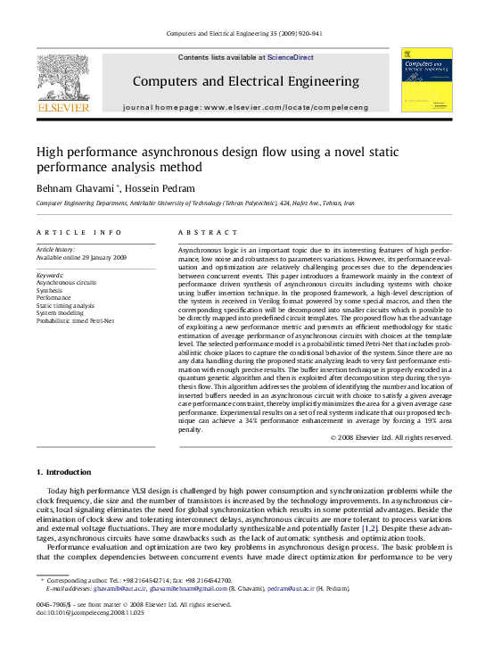 Pdf High Performance Asynchronous Design Flow Using A Novel Static Performance Analysis Method
