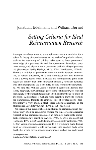 (PDF) Setting Criteria for Ideal Reincarnation Research