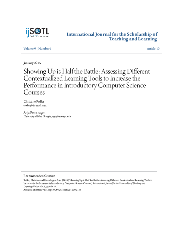 (PDF) Showing Up is Half the Battle: Assessing Different Contextualized Learning Tools to ...