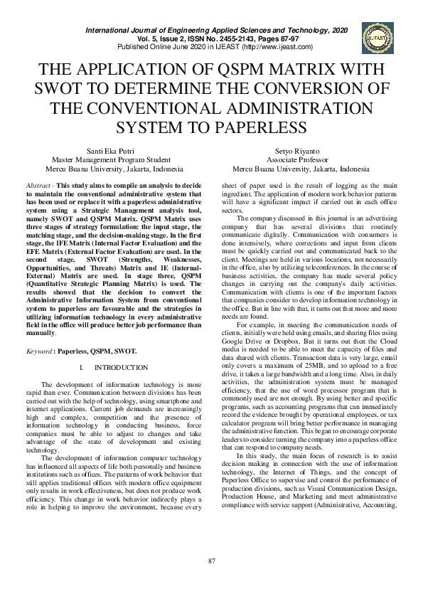 (PDF) The Application of QSPM Matrix with Swot to Determine the ...