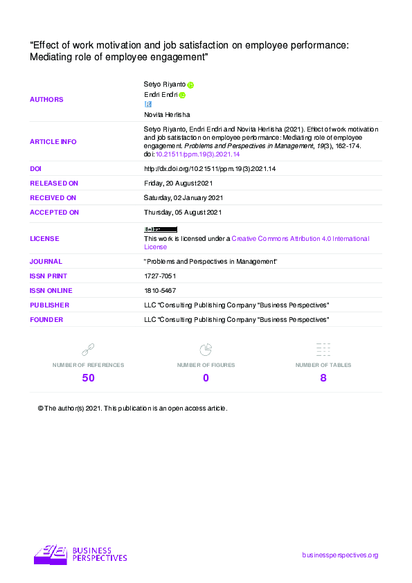 (PDF) Effect of work motivation and job satisfaction on employee performance: Mediating role of ...