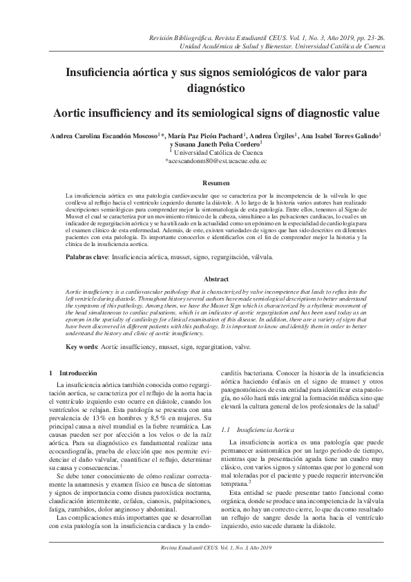 (PDF) Insuficiencia aórtica y sus signos semiológicos de valor para ...
