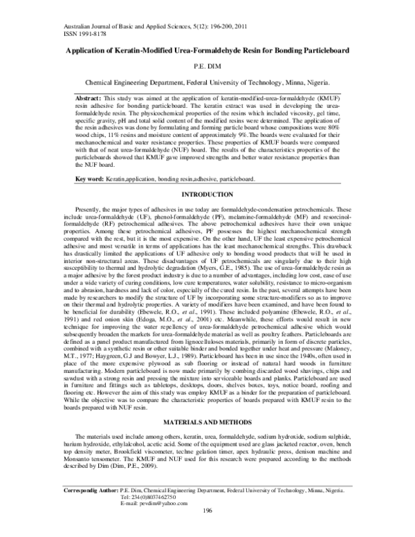 (PDF) Application of Keratin-Modified Urea-Formaldehyde Resin for ...