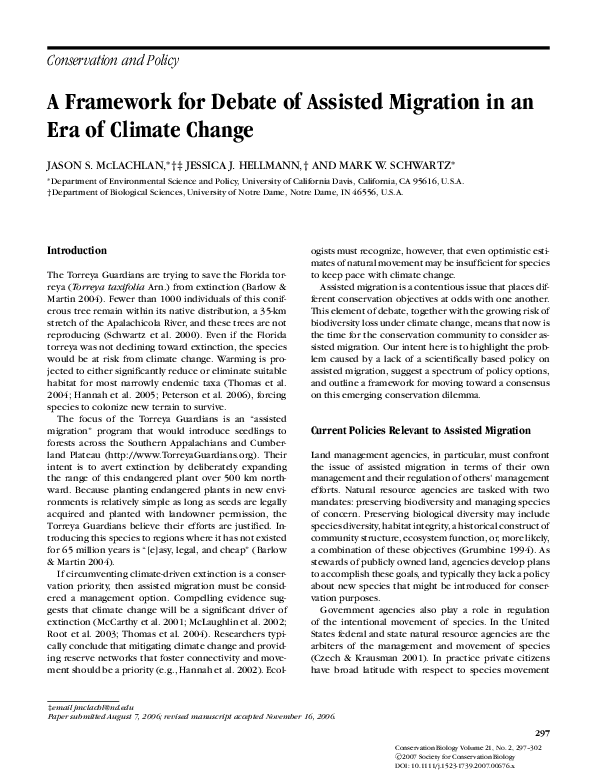 (PDF) A Framework for Debate of Assisted Migration In An Era of Climate ...