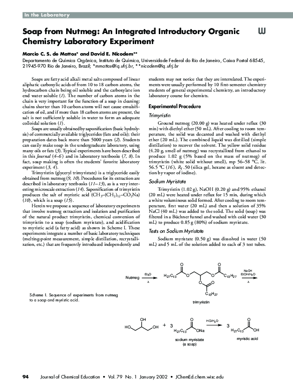 (PDF) Soap from Nutmeg: An Integrated Introductory Organic Chemistry ...