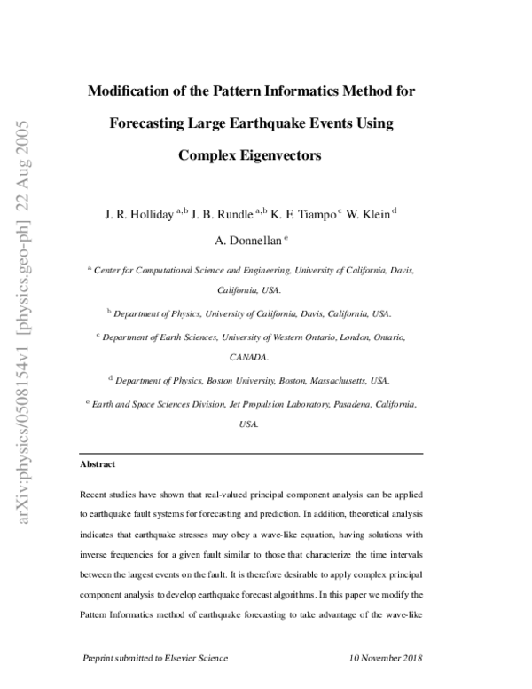 (PDF) Modification of the pattern informatics method for forecasting large earthquake events ...