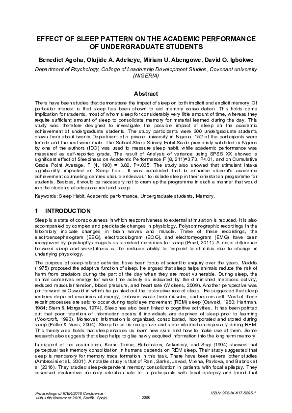 (PDF) Effect of Sleep Pattern on the Academic Performance of ...