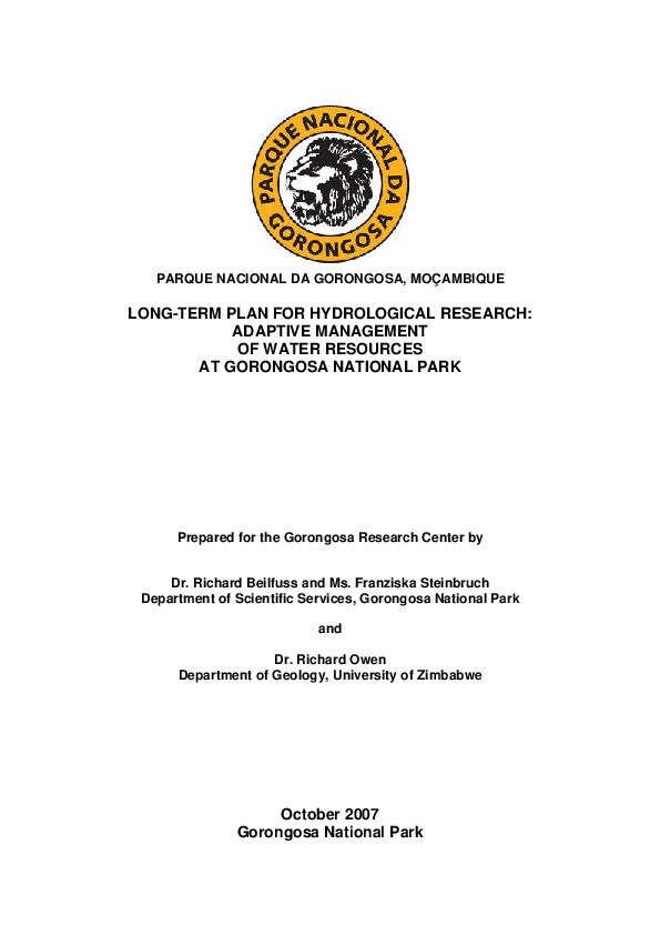 (PDF) Parque Nacional Da Gorongosa, Moçambique Long-Term Plan for ...