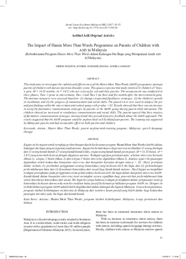 (PDF) The Impact of Hanen More Than Words Programme on Parents of ...