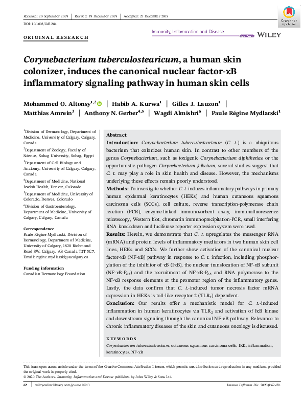 (PDF) Corynebacterium tuberculostearicum , a human skin colonizer ...
