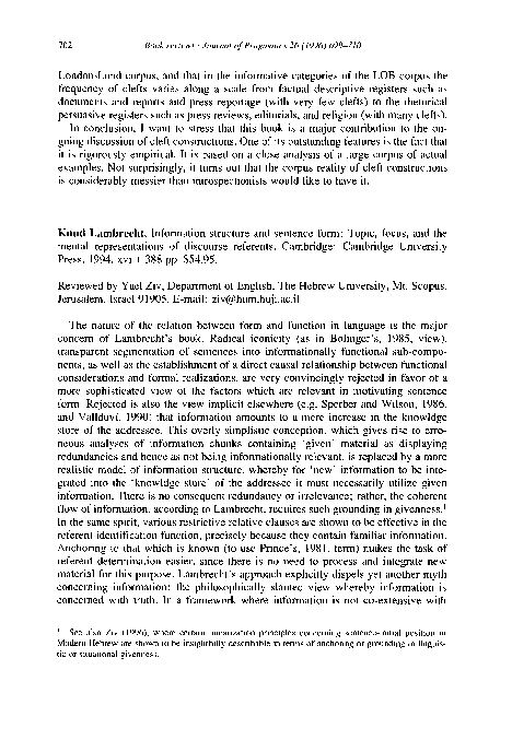 (PDF) Information structure and sentence form: Topic, focus, and the ...