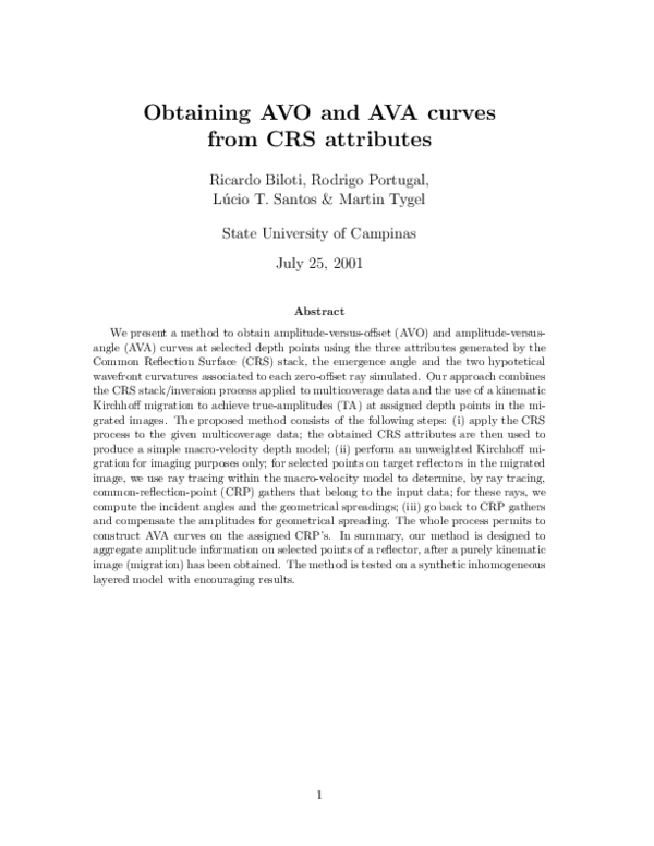 (PDF) Obtaining AVO and AVA curves from CRS attributes