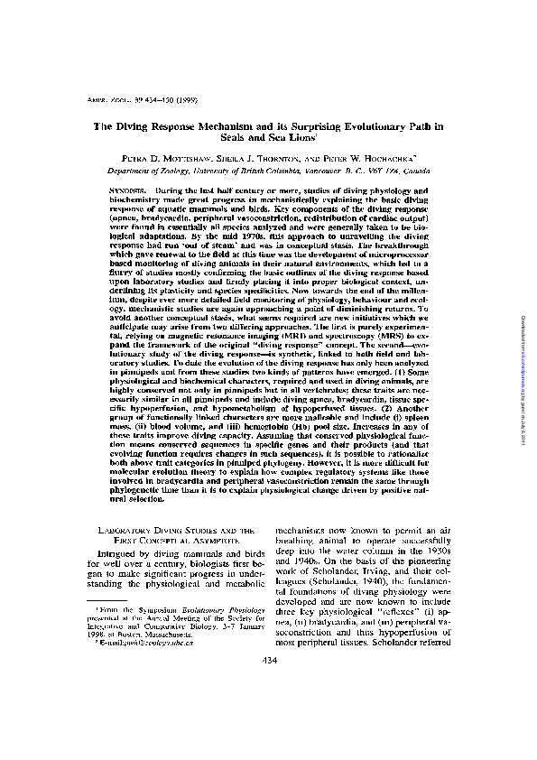 (PDF) The Diving Response Mechanism and its Surprising Evolutionary ...