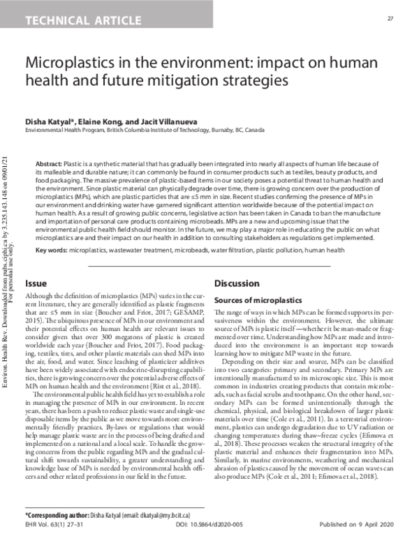(PDF) Microplastics in the environment: impact on human health and ...