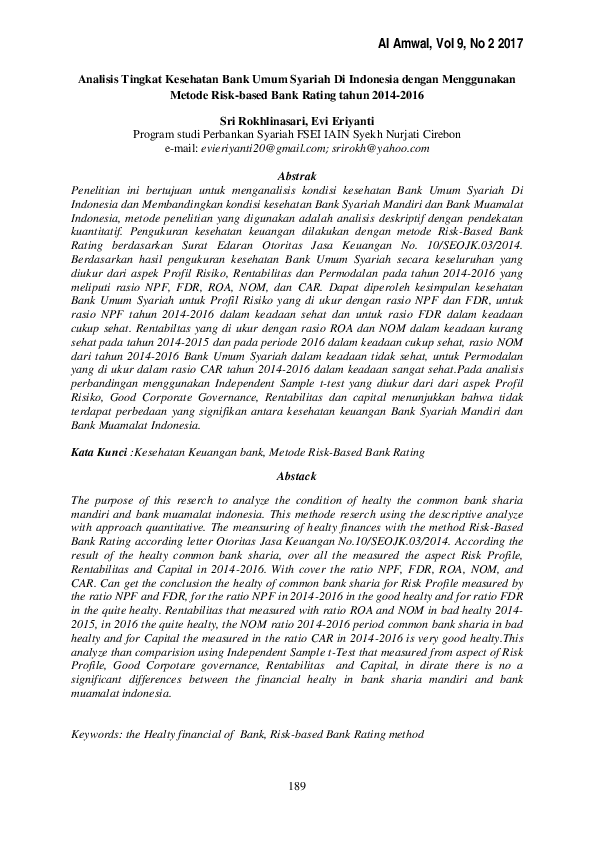 (PDF) Analisis Tingkat Kesehatan Bank Umum Syariah Dan Unit Usaha Syariah Dengan Metode Camels ...
