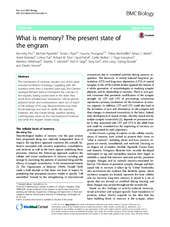 (PDF) What is memory? The present state of the engram