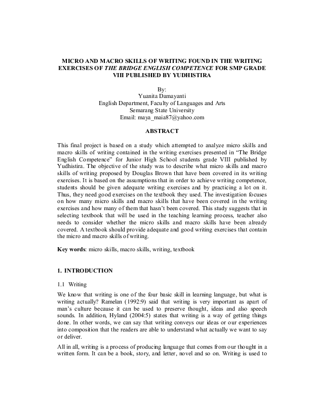 (DOC) MICRO AND MACRO SKILLS OF WRITING FOUND IN THE WRITING EXERCISES ...
