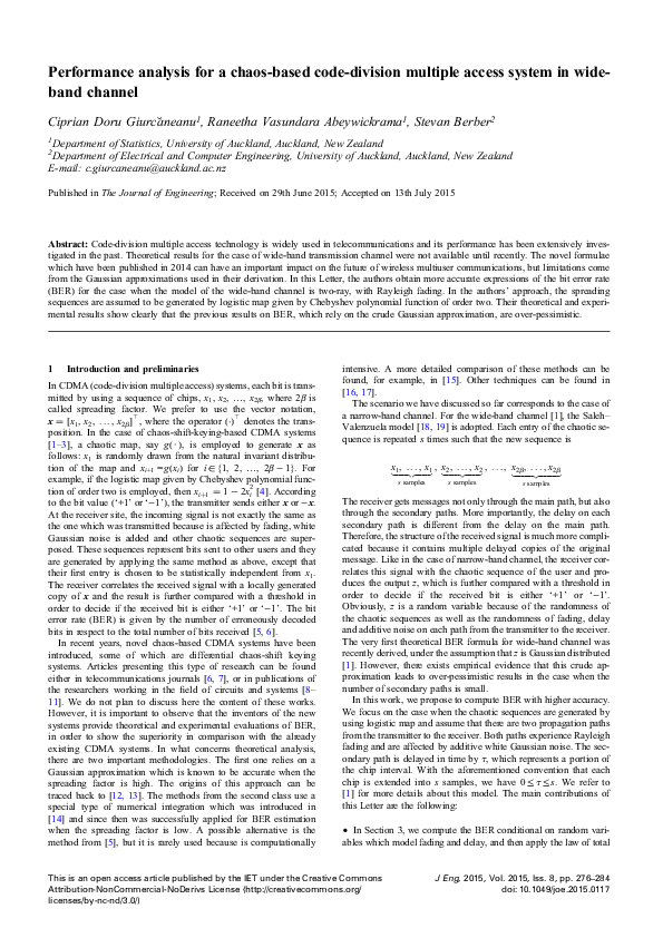 Pdf Performance Analysis For A Chaos Based Code Division Multiple Access System In Wide Band