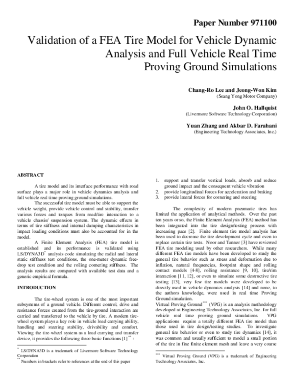 (PDF) Validation of a FEA Tire Model for Vehicle Dynamic Analysis and ...
