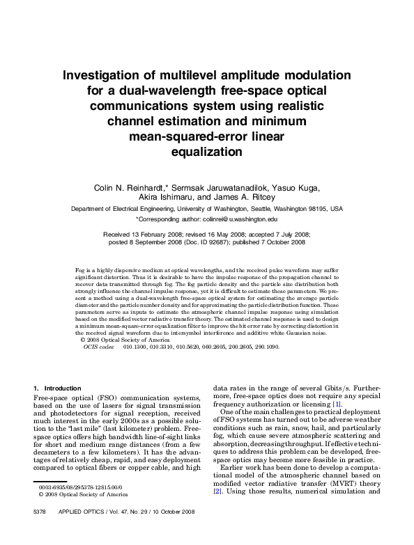 Pdf Investigation Of Multilevel Amplitude Modulation For A Dual Wavelength Free Space Optical