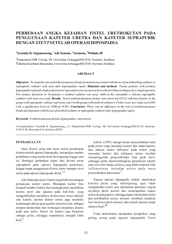(PDF) Perbedaan Angka Kejadian Fistel Uretrokutan Pada Penggunaan ...