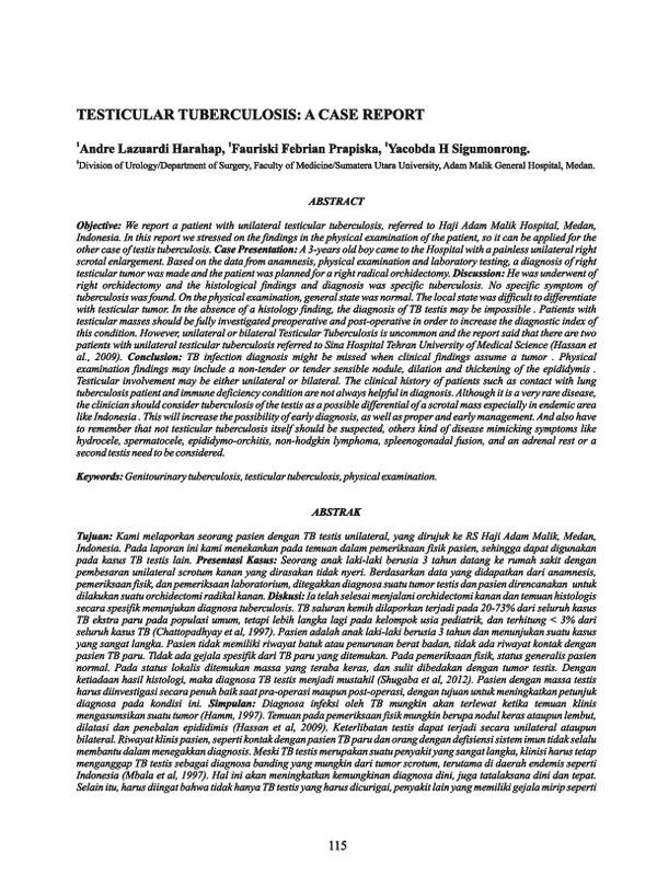 (PDF) Testicular Tuberculosis: A Case Report