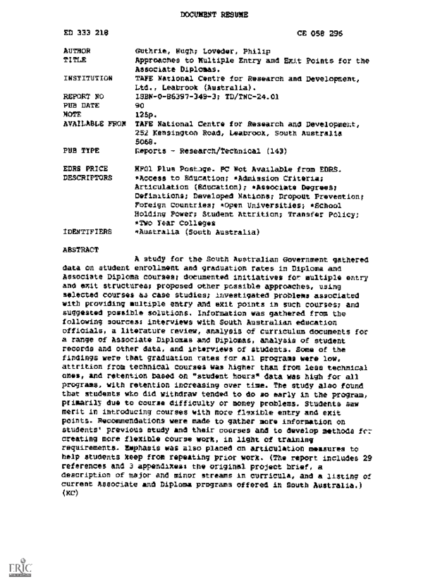 (PDF) Approaches to multiple entry and exit points for the associate ...