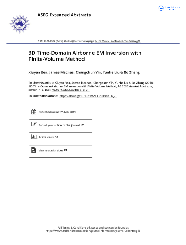 (PDF) 3D Time-Domain Airborne EM Inversion with Finite-Volume Method | James Macnae - Academia.edu