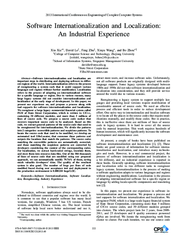 (PDF) Software internationalization and localization: An industrial ...