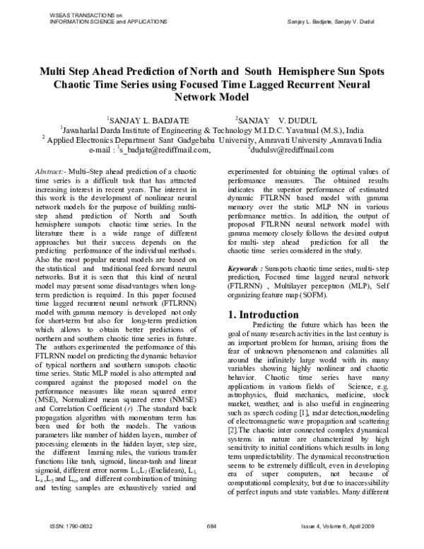 (PDF) Multi step ahead prediction of north and south hemisphere sun spots chaotic time series ...