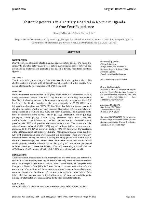 (PDF) Obstetric Referrals to a Tertiary Hospital in Northern Uganda - A ...