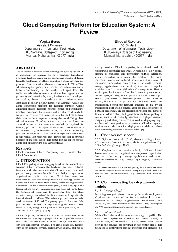 (PDF) Cloud Computing Platform for Education System: A Review | Sheetal Gokhale - Academia.edu