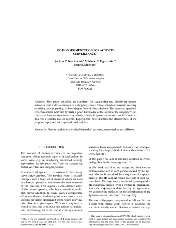 (PDF) Motion segmentation for activity surveillance