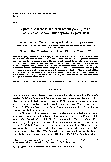 (PDF) Spore discharge in the carragenophyte Gigartina canaliculata ...