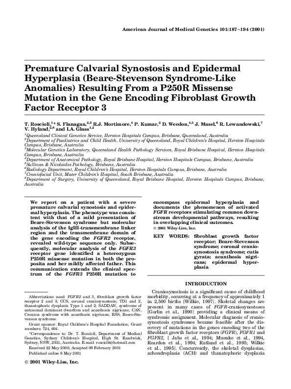 (PDF) Premature calvarial synostosis and epidermal hyperplasia (Beare ...
