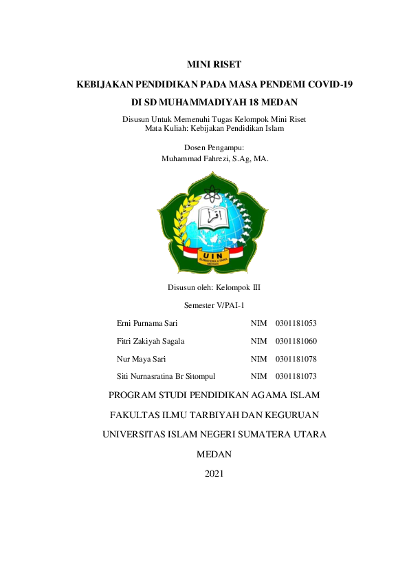 (PDF) (PDF) MINI RISET KEBIJAKAN PENDIDIKAN ISLAM (KPI) KEBIJAKAN PENDIDIKAN PADA MASA PENDEMI ...