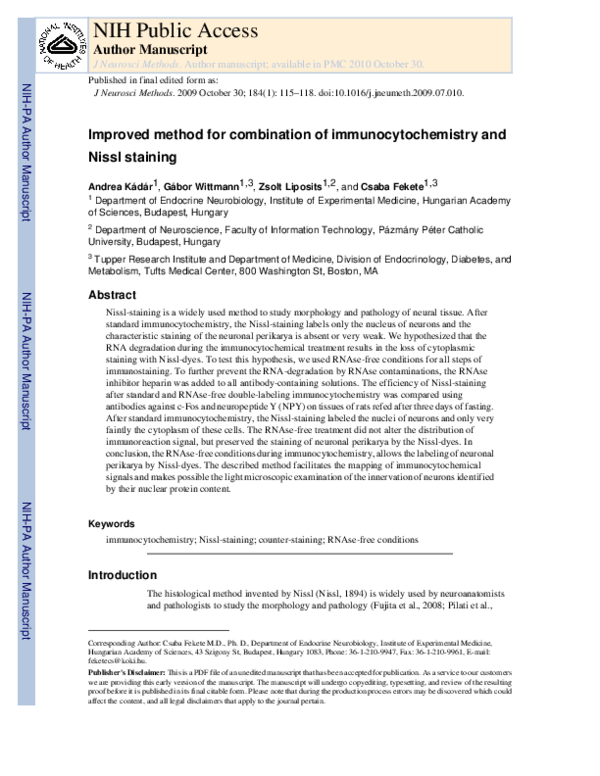 (PDF) Improved method for combination of immunocytochemistry and Nissl ...