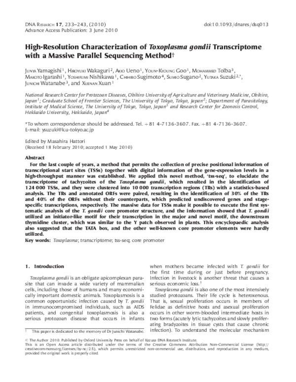 (PDF) High-Resolution Characterization of Toxoplasma gondii Transcriptome with a Massive ...