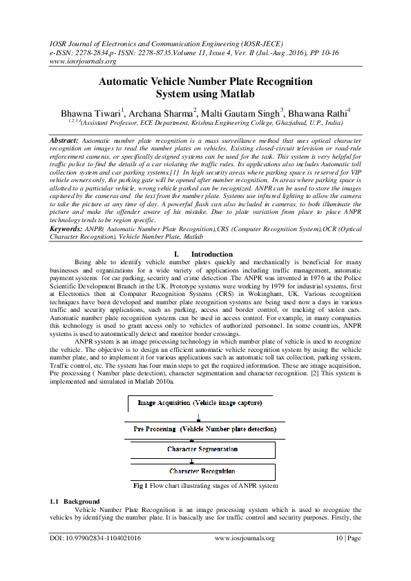 (PDF) Automatic Vehicle Number Plate Recognition System using Matlab ...
