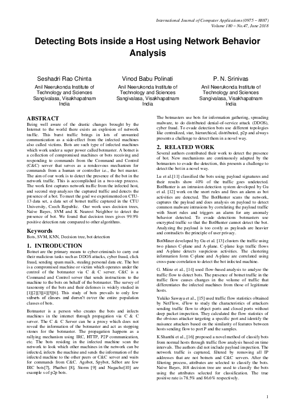 Pdf Detecting Bots Inside A Host Using Network Behavior Analysis Seshadri Rao 
