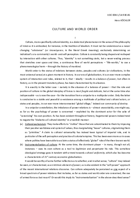 (PDF) Culture and World Order