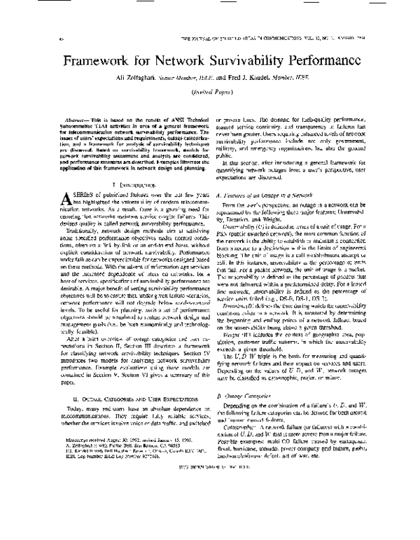 (PDF) Framework for network survivability performance