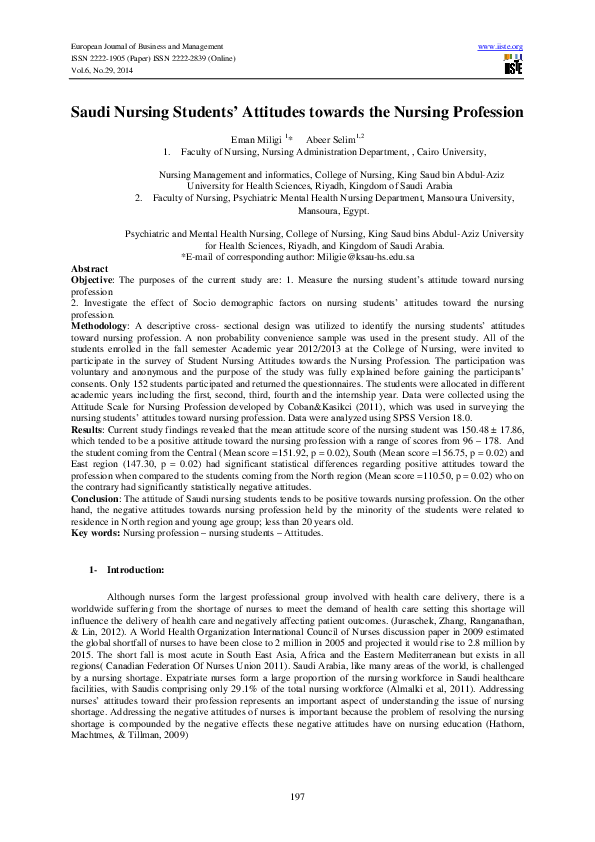 (PDF) Saudi Nursing Students’ Attitudes towards the Nursing Profession