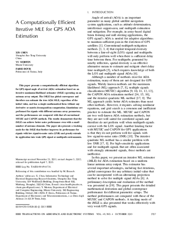 (PDF) A Computationally Efficient Iterative MLE for GPS AOA Estimation
