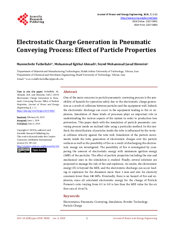 (PDF) Electrostatic Charge Generation in Pneumatic Conveying Process ...
