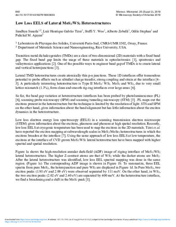 (PDF) Low Loss EELS of Lateral MoS2/WS2 Heterostructures