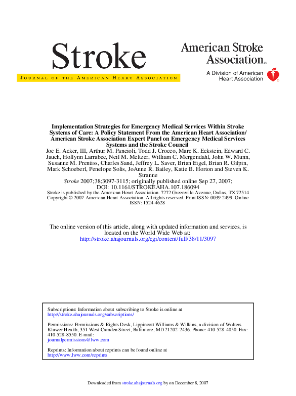 (PDF) Systems and the Stroke Council American Stroke Association Expert ...