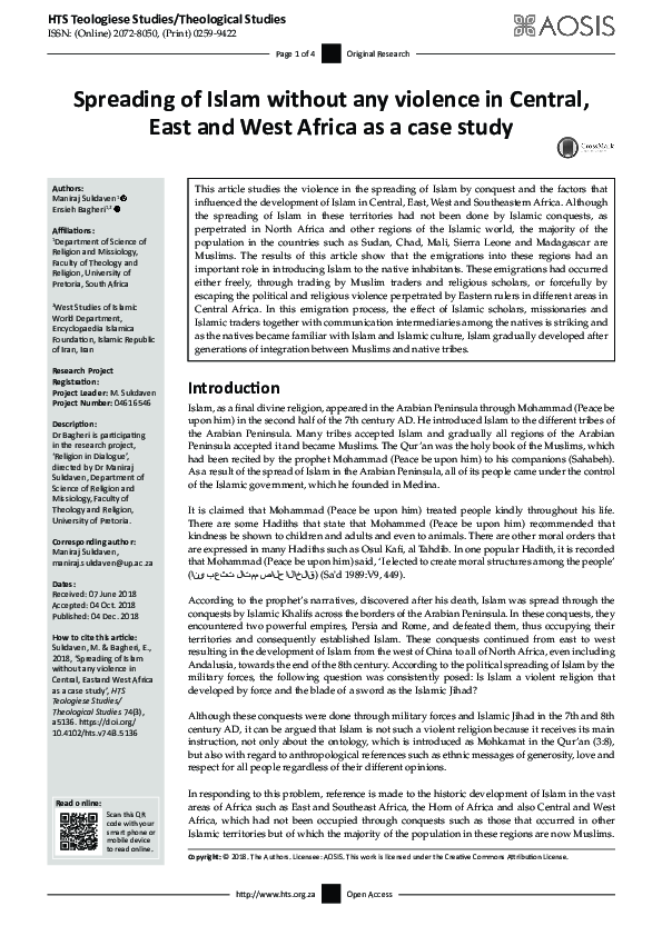 (PDF) Spreading of Islam without any violence in Central, East and West ...