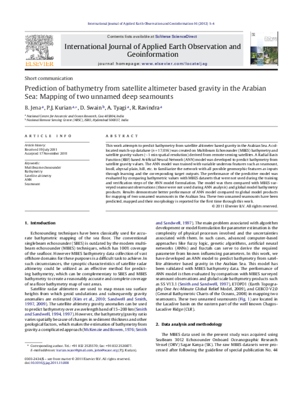 (PDF) Prediction of bathymetry from satellite altimeter based gravity in the Arabian Sea ...