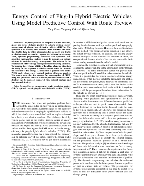 (PDF) Energy Control of Plug-In Hybrid Electric Vehicles Using Model ...